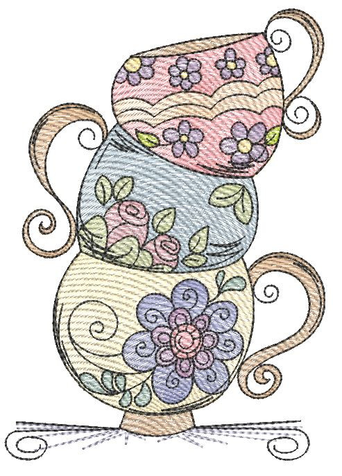 3 Teacups 5 - Embroidery Designs & Patterns - Tattered Stitch Embroideries
