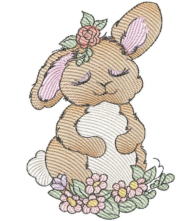 Bunny with Flowers - Embroidery Designs & Patterns - Tattered Stitch ...