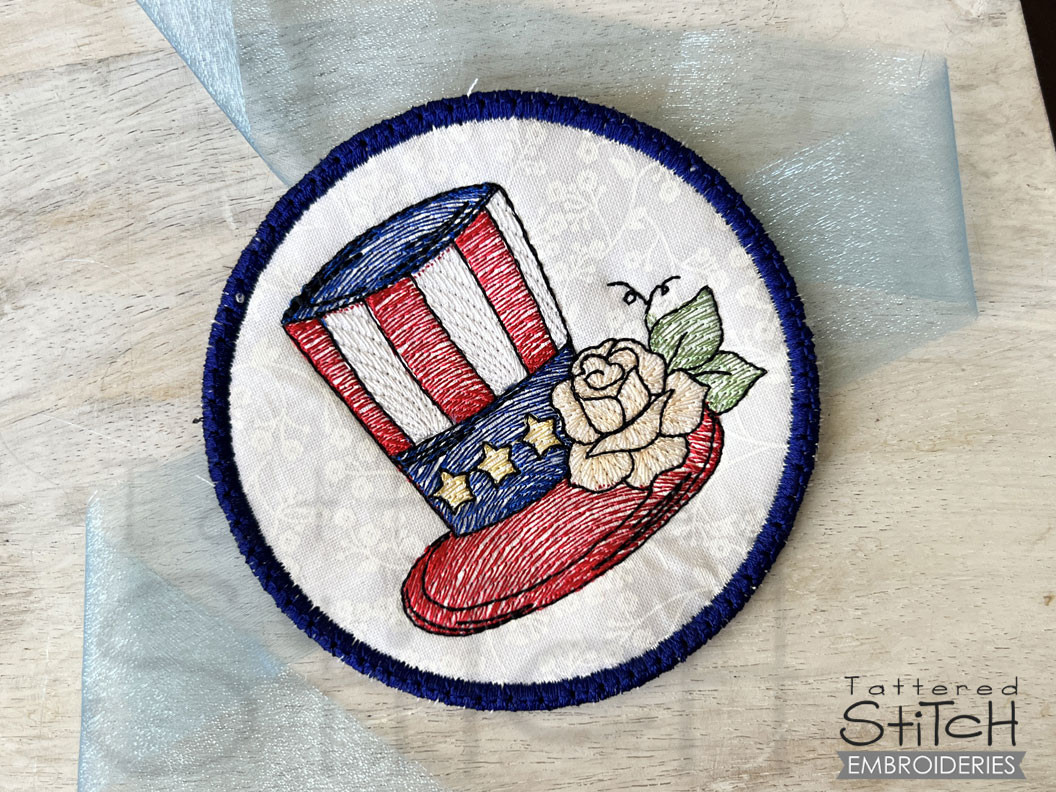 Patriotic Top Hat Coaster - Embroidery Designs