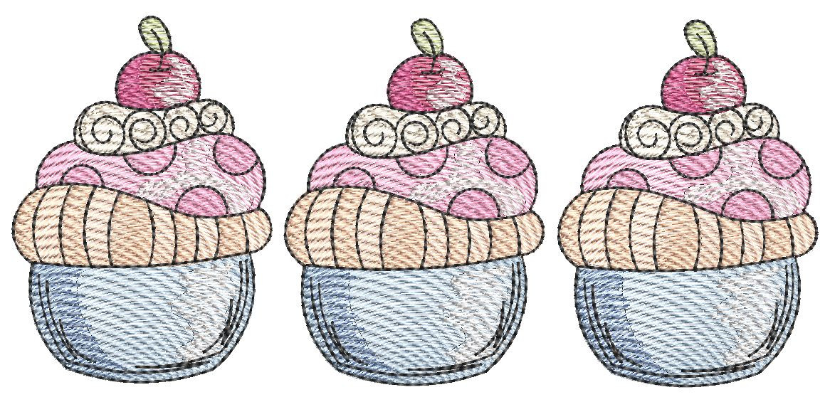 3 Cupcakes - Embroidery Designs