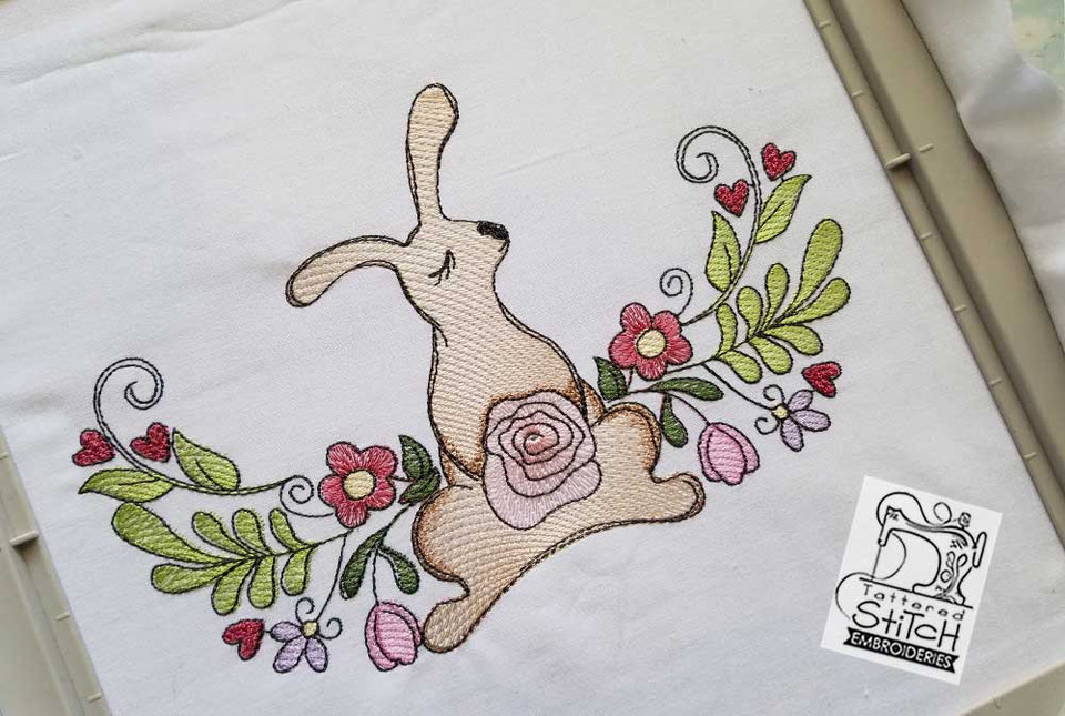 Spring Bunny - Machine Embroidery - Tattered Stitch Embroideries