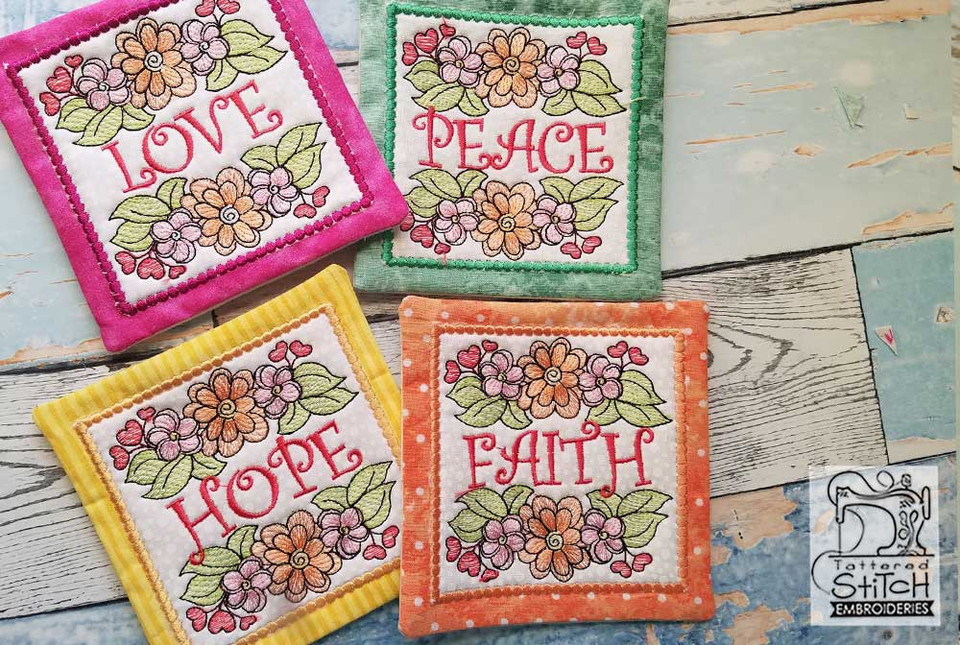 Hibiscus Mug Rug/Coaster -5x7-In The Hoop-Embroidery Designs