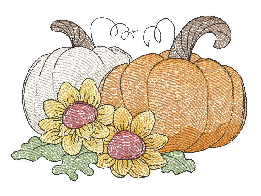 Pumpkins with Sunflowers - Fits a 4x4", 5x7" & 8x8" Hoop - Machine ...