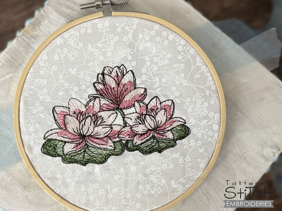 July Water Lily - Birth Month Flowers Bundle - Machine Embroidery ...