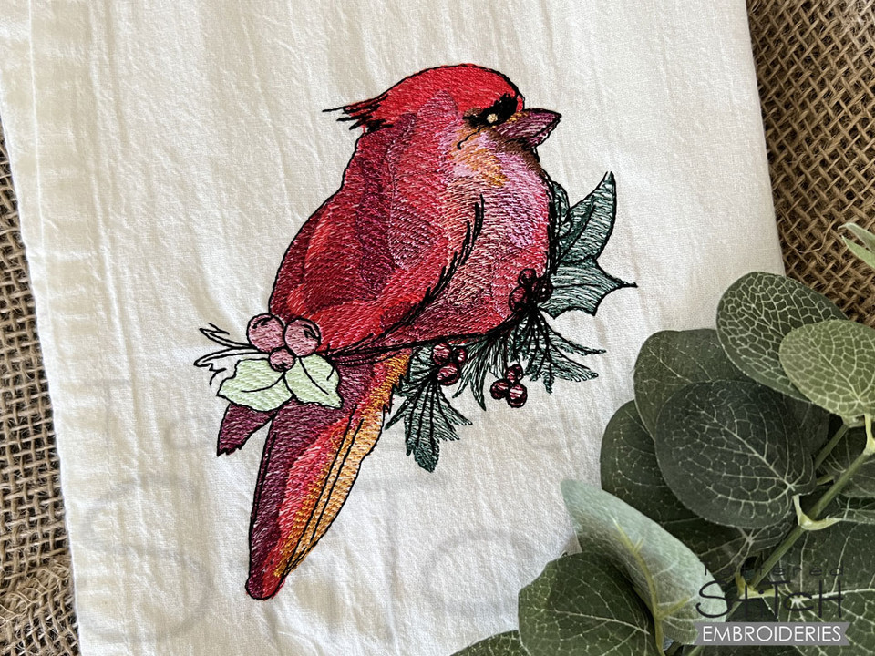 Cardinal on Branch - Machine Embroidery Designs