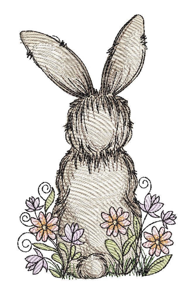 Bunny With Wildflowers Embroidery Designs