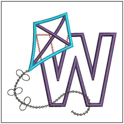 Flying High Kite Applique Font - W -Embroidery Designs