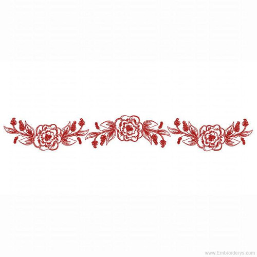 Sketched Floral Border Redwork - Embroidery Designs
