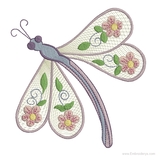 Delicate Floral Dragonfly - Embroidery Designs