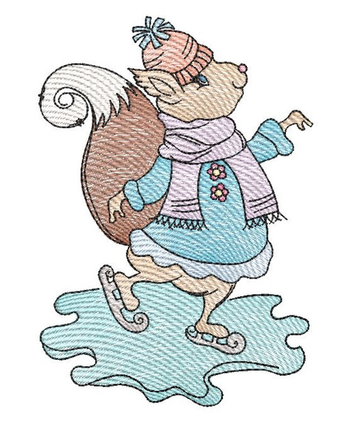 Skating Squirrel - Machine Embroidery - Tattered Stitch Embroideries