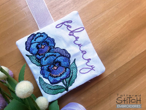 February Violets Sachet - Birth Month Flowers - Embroidery