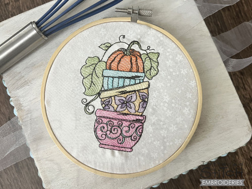 Fall Mixing Bowls- Machine Embroidery - Tattered Stitch Embroideries