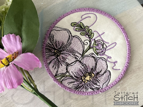 October Cosmos Coaster - Birth Month Flowers - Machine Embroidery ...