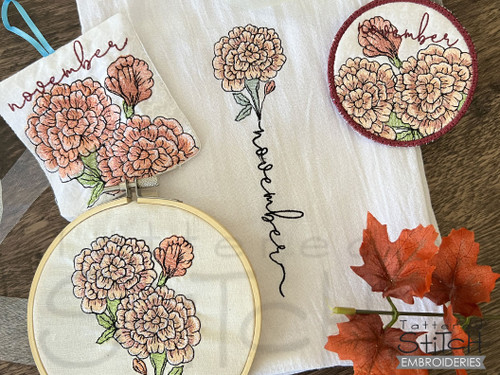 November Mums - Birth Month Flowers Bundle - Machine Embroidery ...
