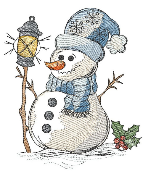 Snowman with Lantern - Embroidery Designs