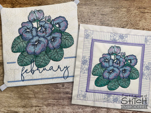 Violets Quilt Block & Pillow Cover Set - Embroidery Designs & Patterns