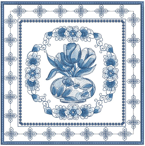 Delft Blue Tulips Quilt Block - Embroidery Designs