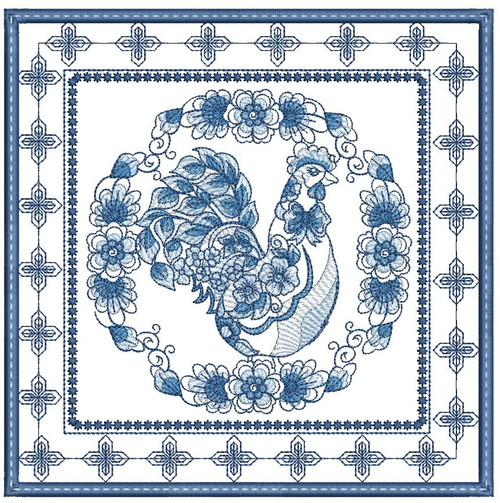 Delft Blue Rooster Set - Embroidery Designs