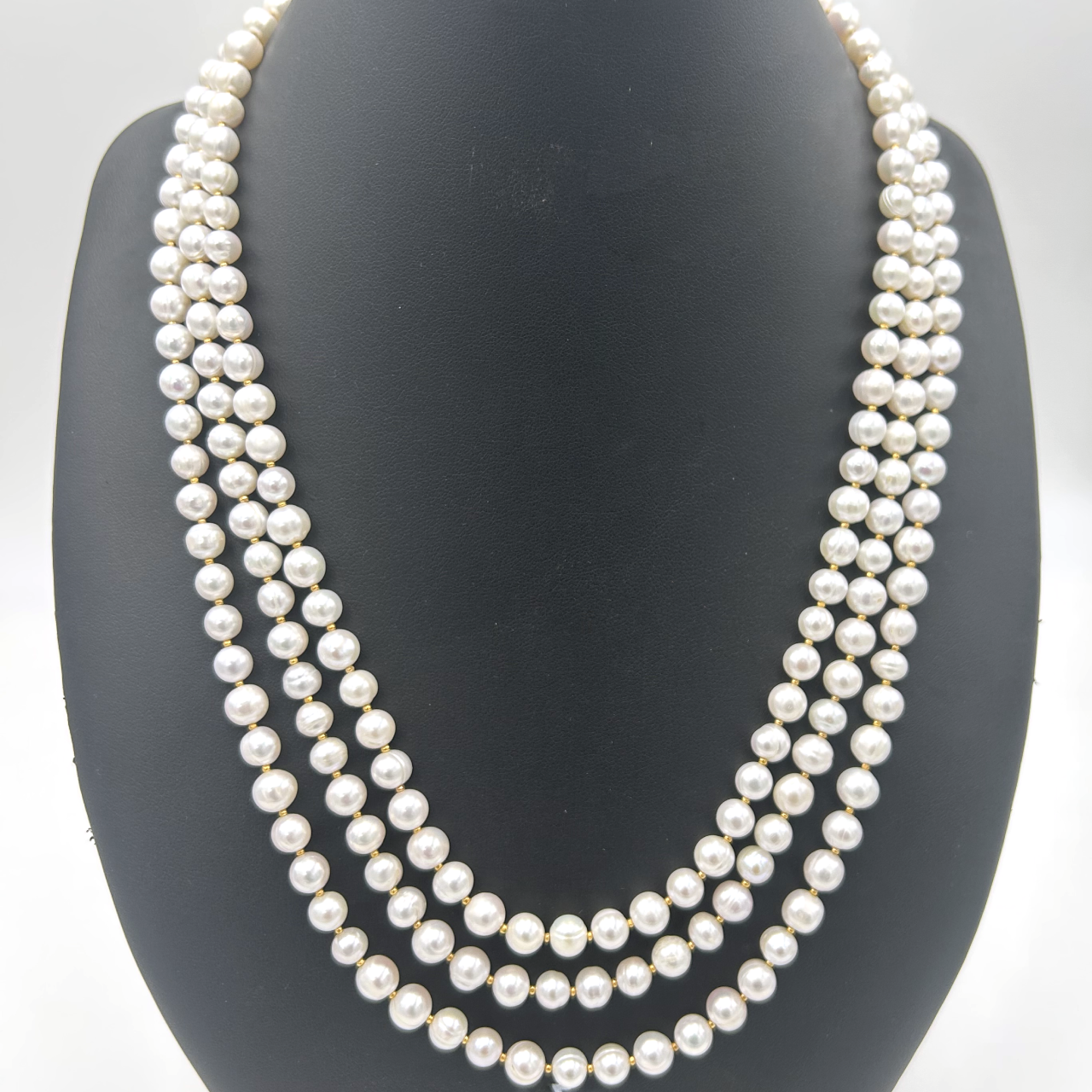 Three Layer White Round Pearl Necklace