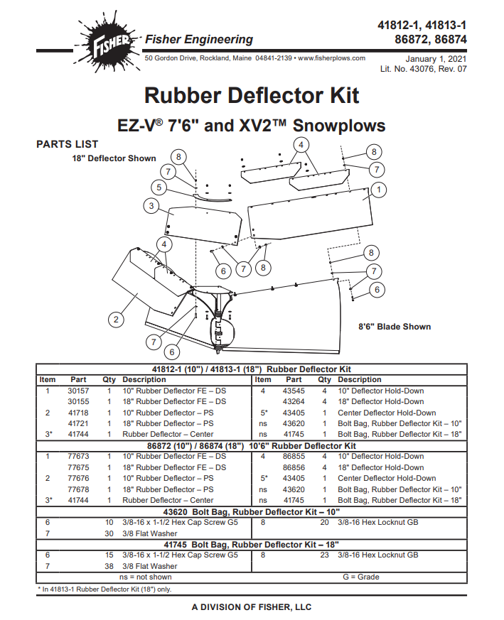 86872 - FISHER SNOW PLOWS GENUINE ACCESSORY - XV2 10 1/2' 10" RUBBER ...