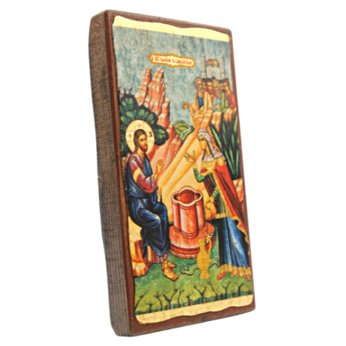 The Well of Jacob Silk Screen Icon – Aged Edge Wood - Orthodox Marketplace