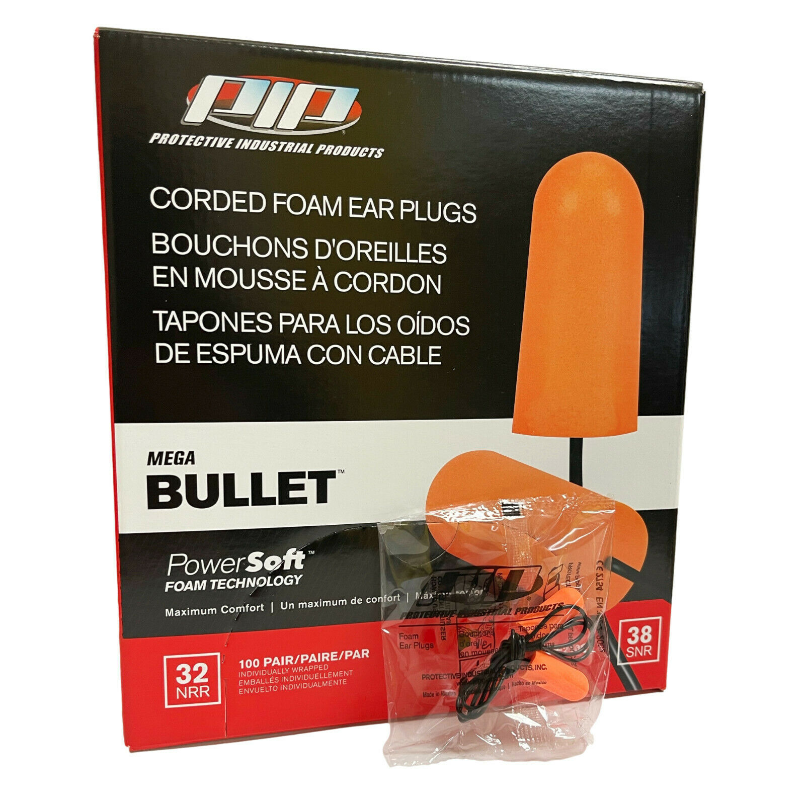 PIP Mega Bullet™ Corded Ear Plugs - NRR 32 267-HPF210C