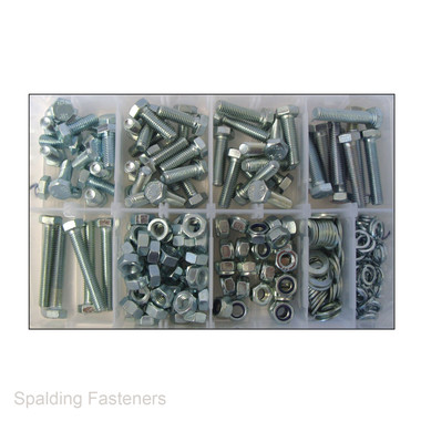 Assorted M8 Metric Zinc Hex Head Set Screw Fully Threaded Bolts, Nuts & Washers - Spalding Fasteners