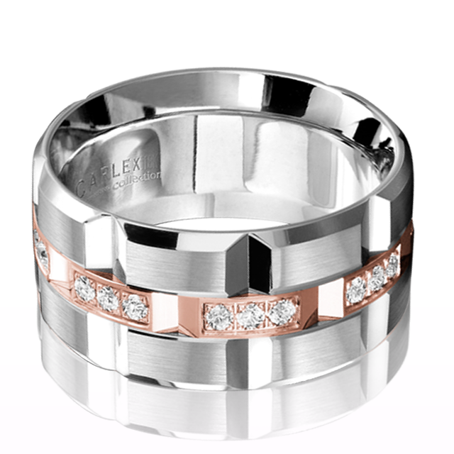 His CARLEX 18kt White & Rose Gold Diamond Wedding Ring WB-9166RW-S ...