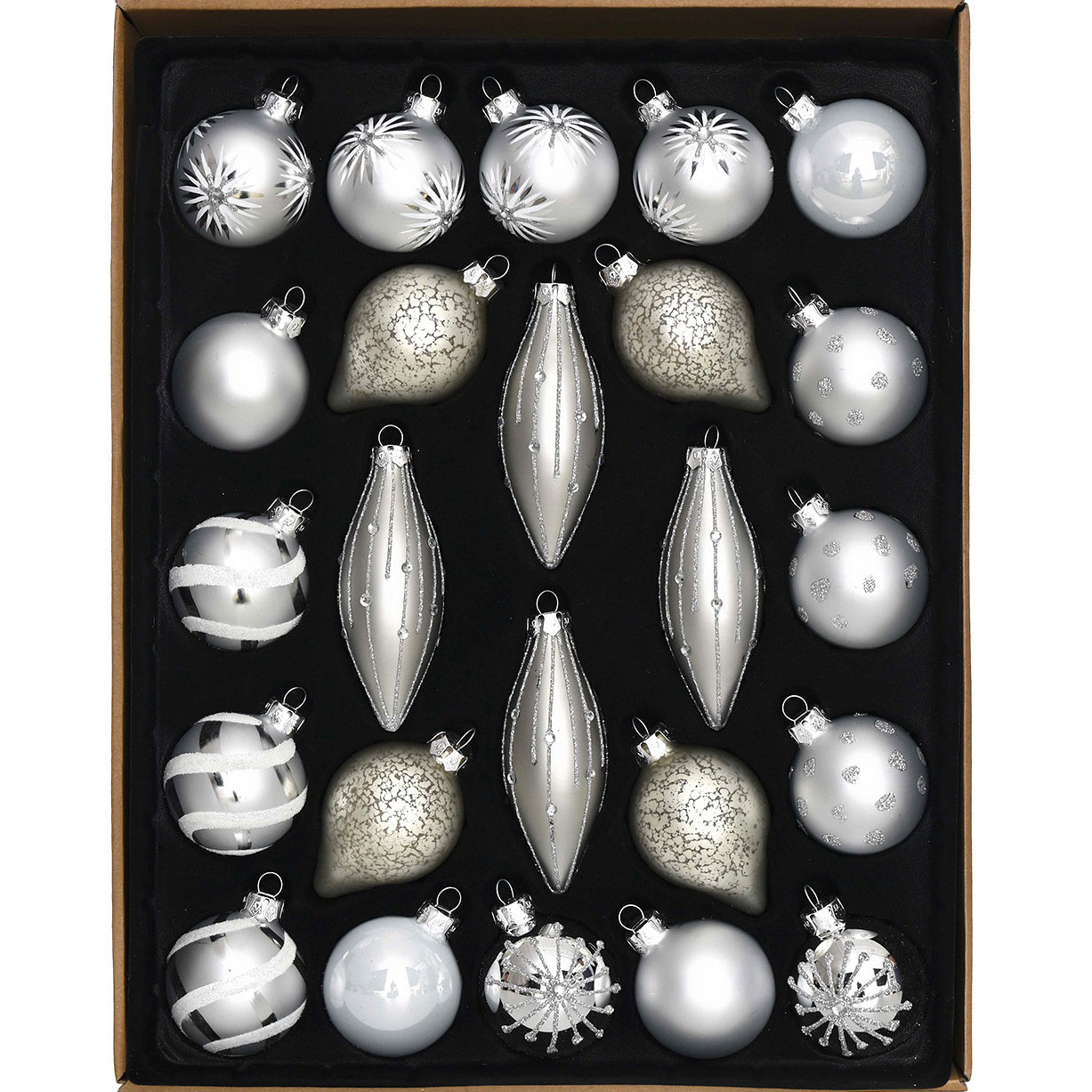 Set of 24 Luxury Silver Grey Glass Christmas Ornaments
