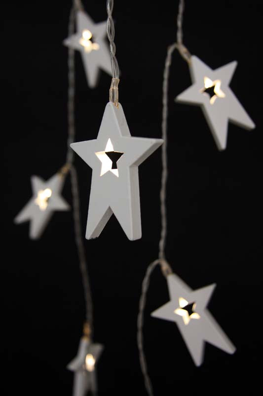 1.6M LED Natural White Wooden Stars String Lights