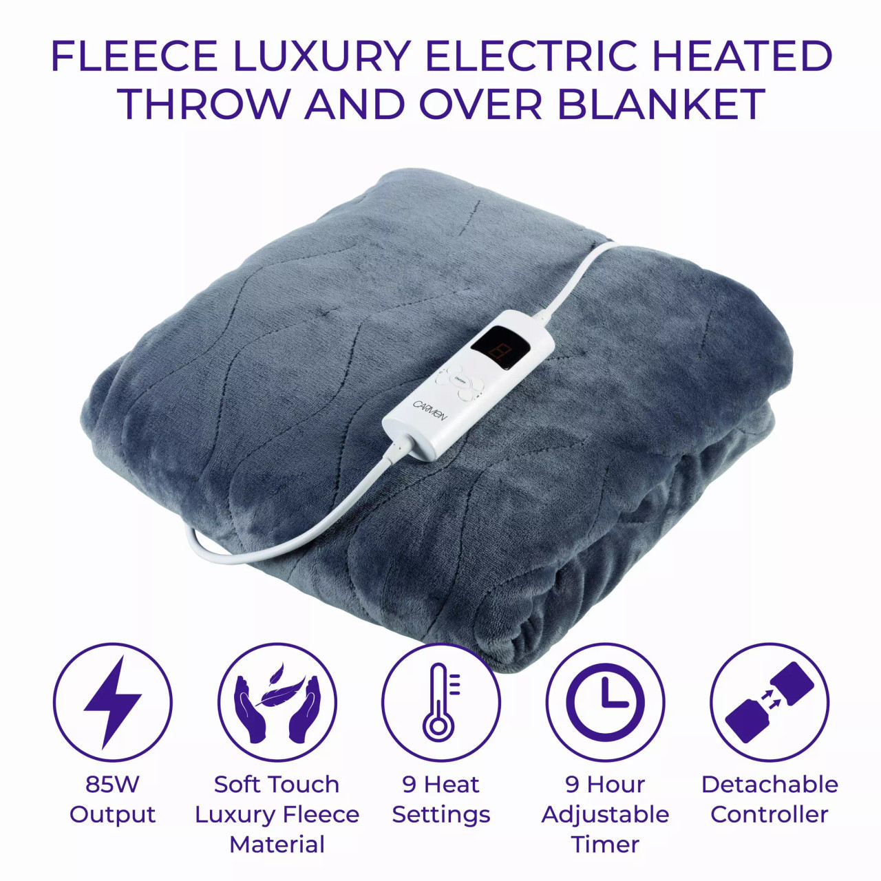 Carmen C81148 Fleece Luxury Electric Heated Throw and Over Blanket ...