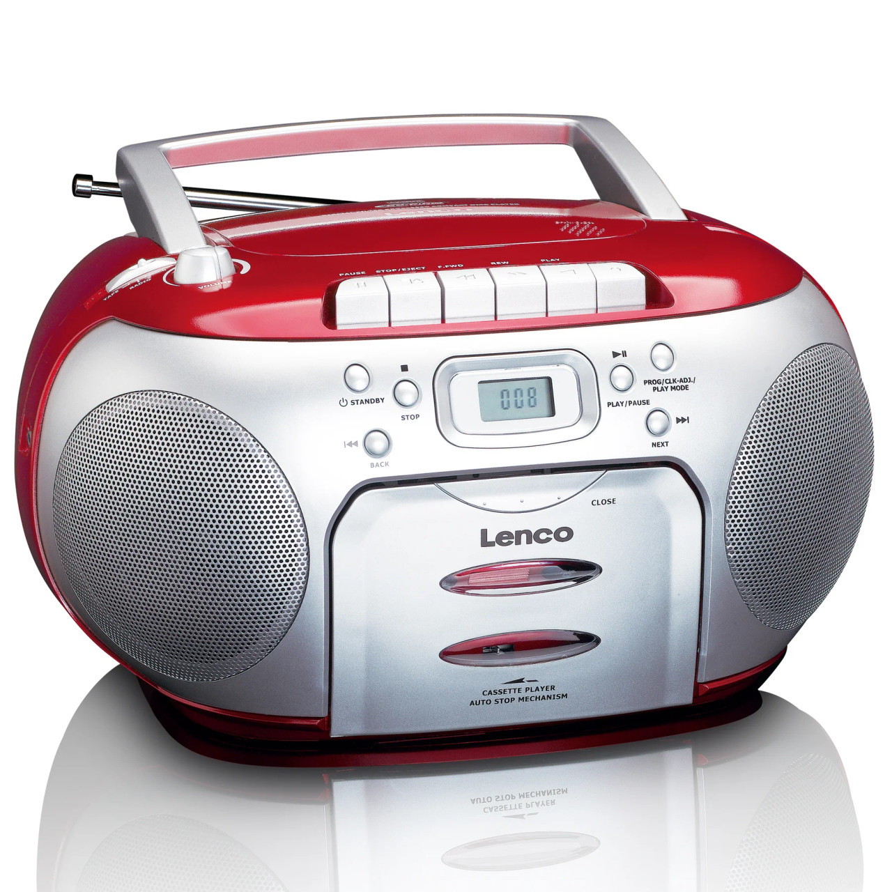 LENCO SCD-420RD - Portable FM Radio CD- Cassette Player - Red/Silver ...