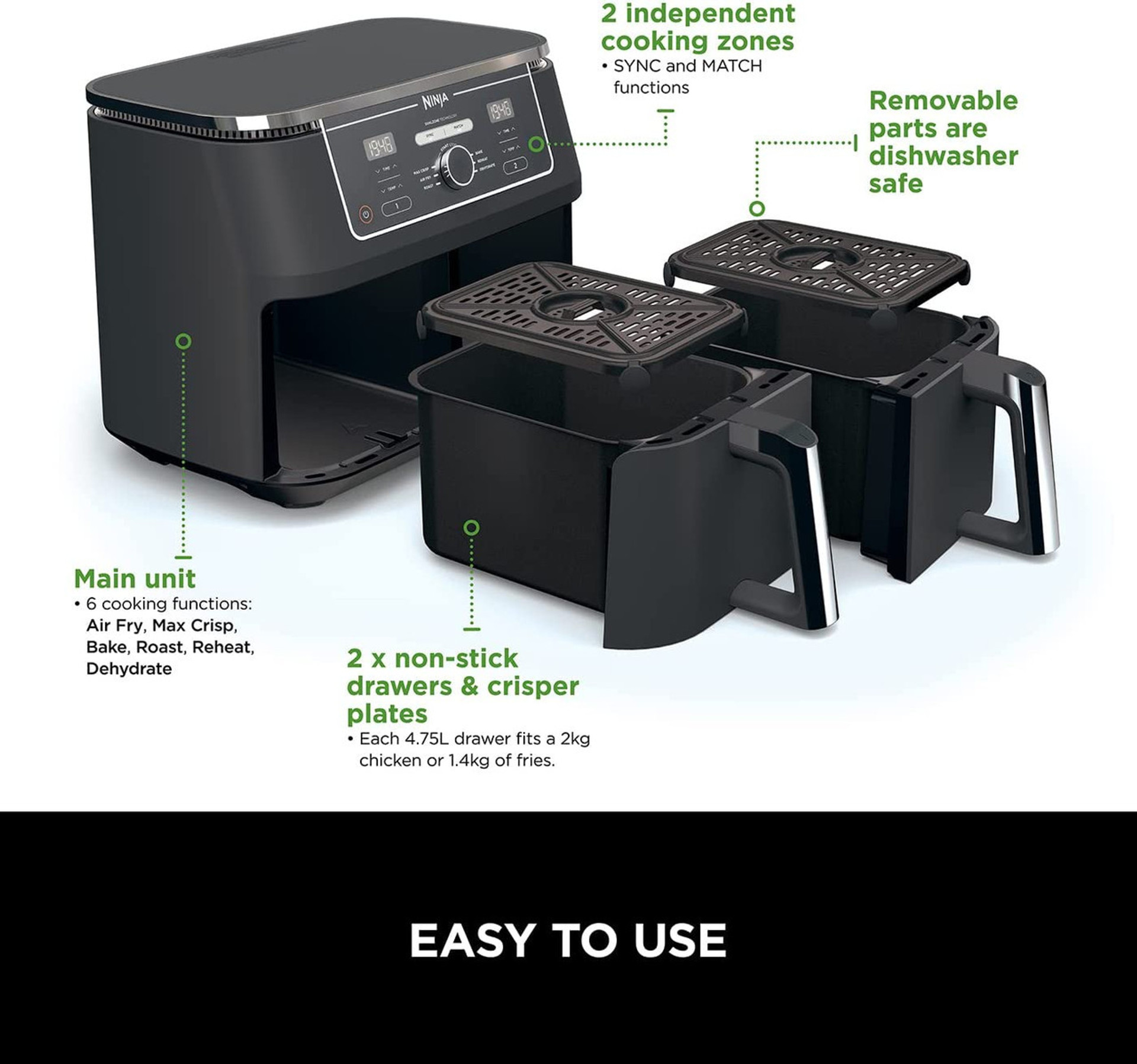 Ninja Foodi MAX 9 5L Dual Zone Air Fryer AF400UK ninja-foodi-max-9-5l-dual-zone-air-fryer-af400uk