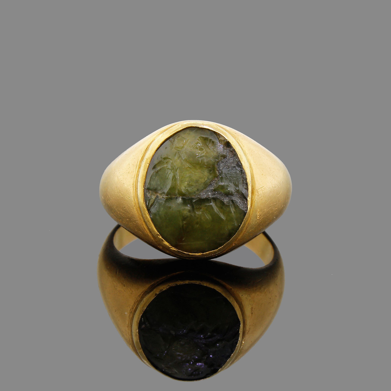 Ancient Roman Green Glass Intaglio of A Soldier in 18k Yellow Gold Men ...