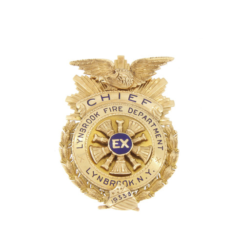 14k Gold Enamel Fire Dept Chief Lynbrook NY Badge Pin 1933 Plz Read ...