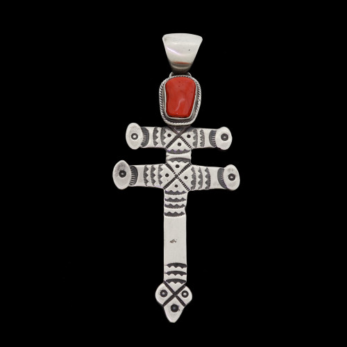 Lorenzo James Native American Navajo Sterling Silver Coral Isleta Cross ...