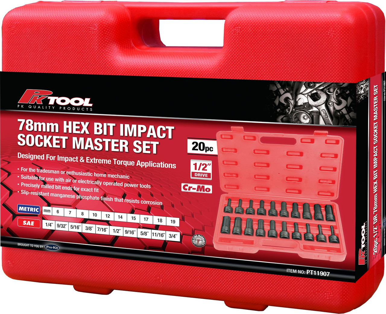20pc Inhex Hex Bit Socket set Met & SAE PT11907 - Robson's Tool King Store