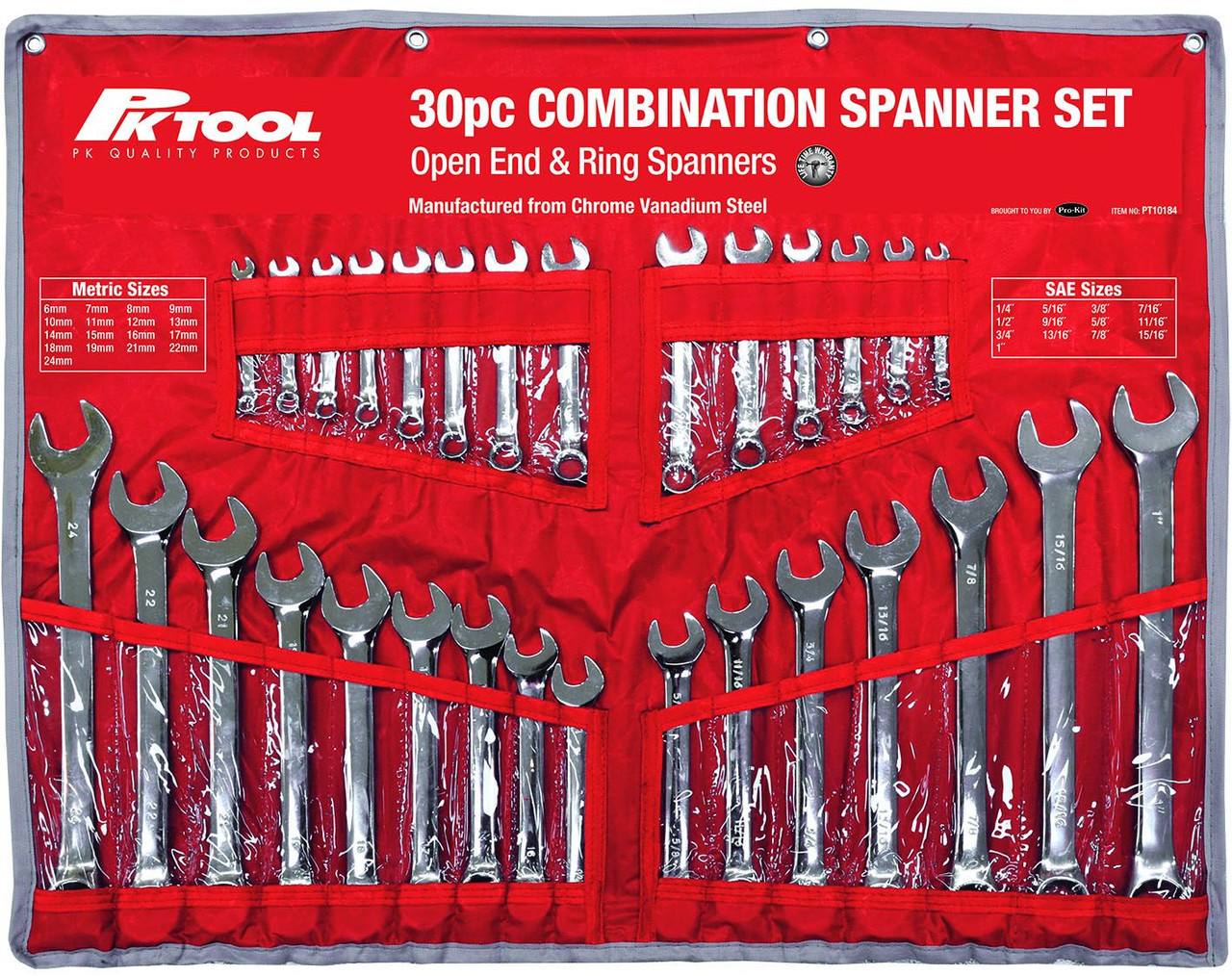 30pc Combination Spanner set Met & Sae PT10184 - Robson's Tool King Store