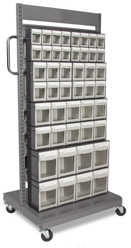 Mobile storage rack with clear flip front parts bins - Robson's Tool ...