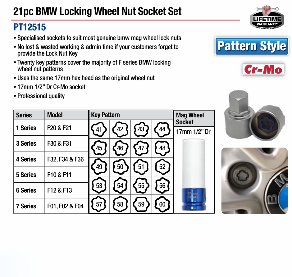 21pc BMW Locking Wheel Nut Socket Set PT12515 - Robson's Tool King Store