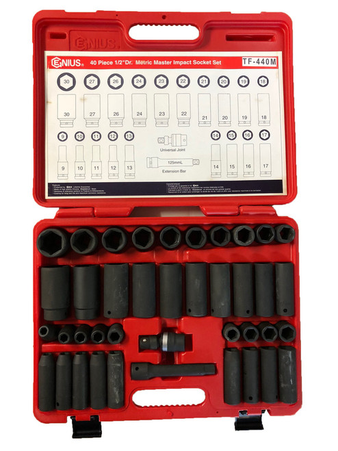 Genius Tools 40pc 1/2"Drive Impact master socket set Metric TD-440M ...