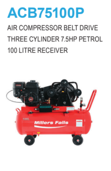 Millers Fall 7.5HP 100Lt Petrol Air Compressor ACB75100P - Robson's ...
