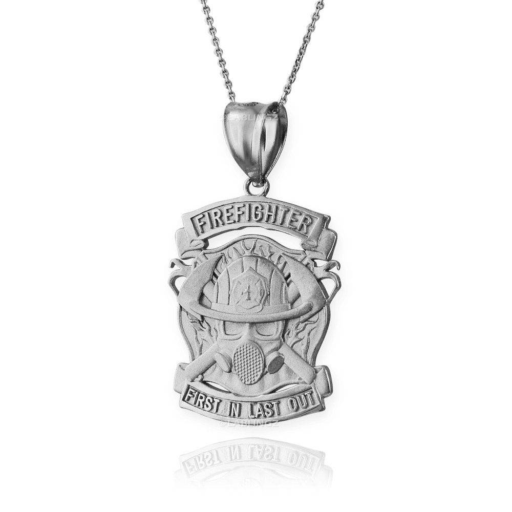 Sterling Silver Fire Rescue Firefighter Badge Pendant Necklace ...