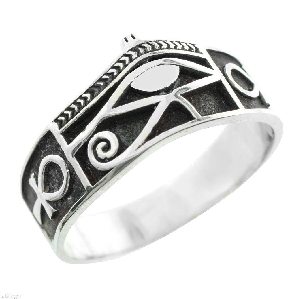 Sterling Silver Tutankhamun Egyptian Pharaoh King Tut Horus Ring