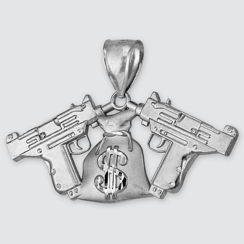 Sterling Silver Uzi Submachine Gun Pendant
