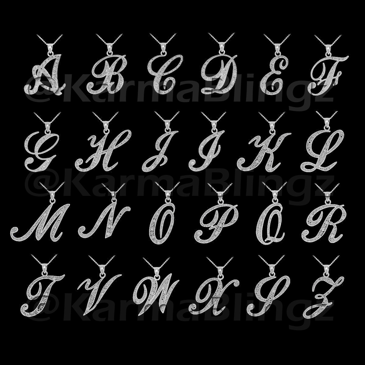 Sterling Silver Cursive Letter Initial DC Crown Pendant Necklace