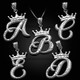 Sterling Silver Cursive Letter Initial DC Crown Pendant Necklace