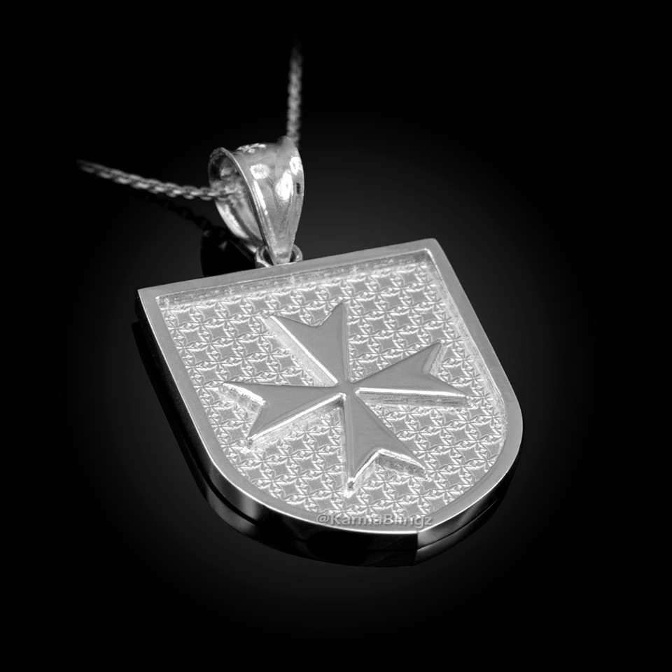 Polished Sterling Silver Maltese Cross Pendant Necklace.