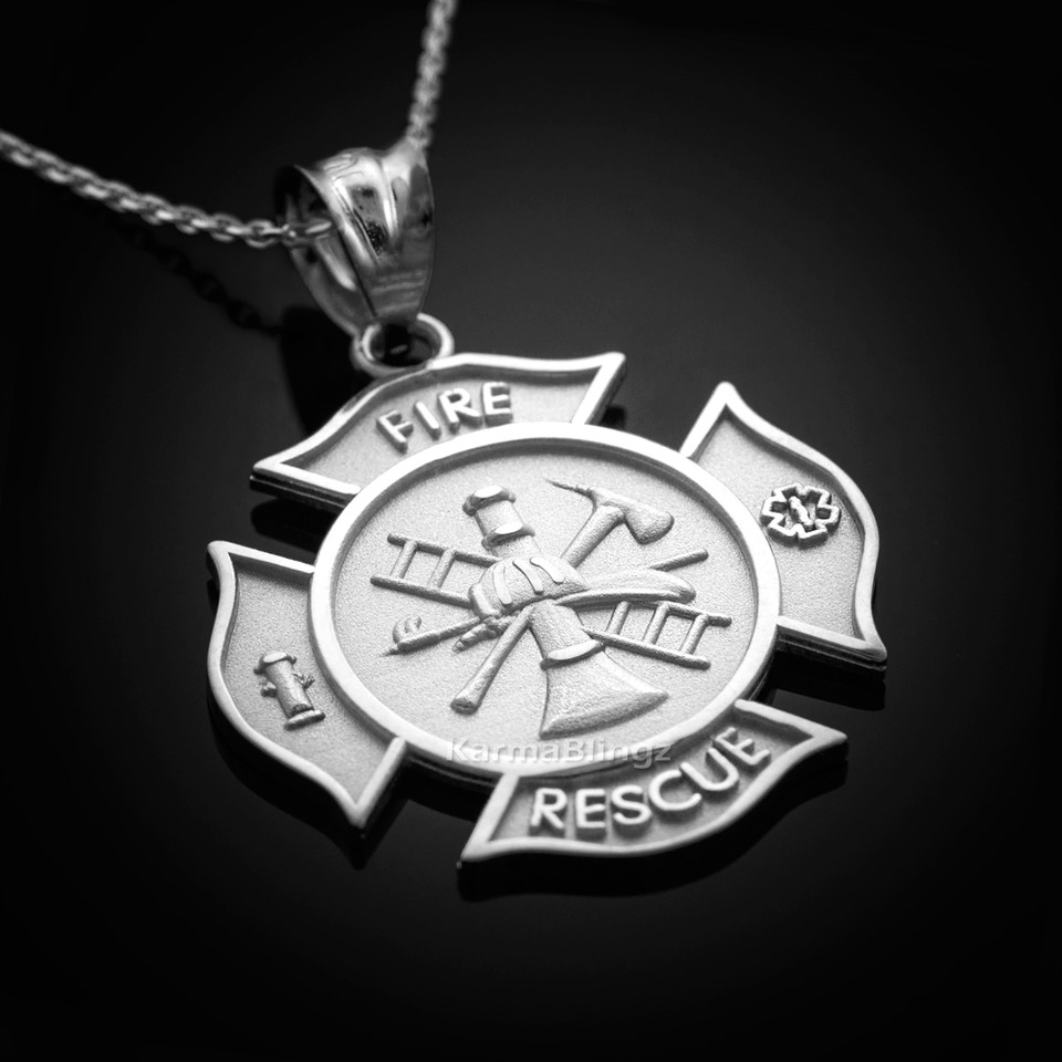 Sterling Silver Firefighter Badge Pendant Necklace - Professional Fire ...