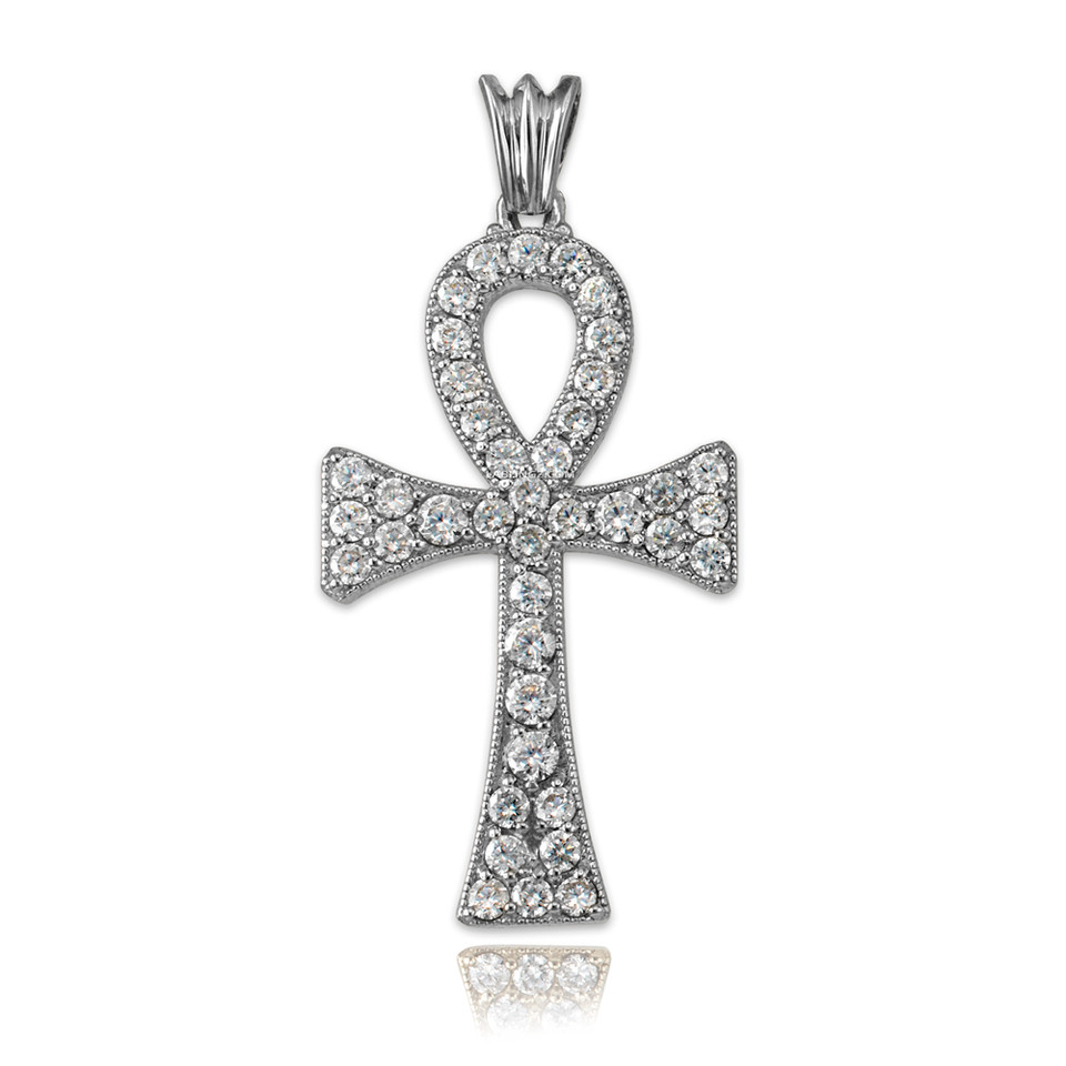 Sterling Silver Egyptian Eye of Horus Ankh Cross Pendant Necklace